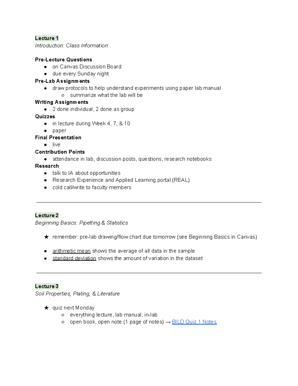 BILD 4 Notes - Lecture 1 Introduction: Class Information Pre-Lecture ...