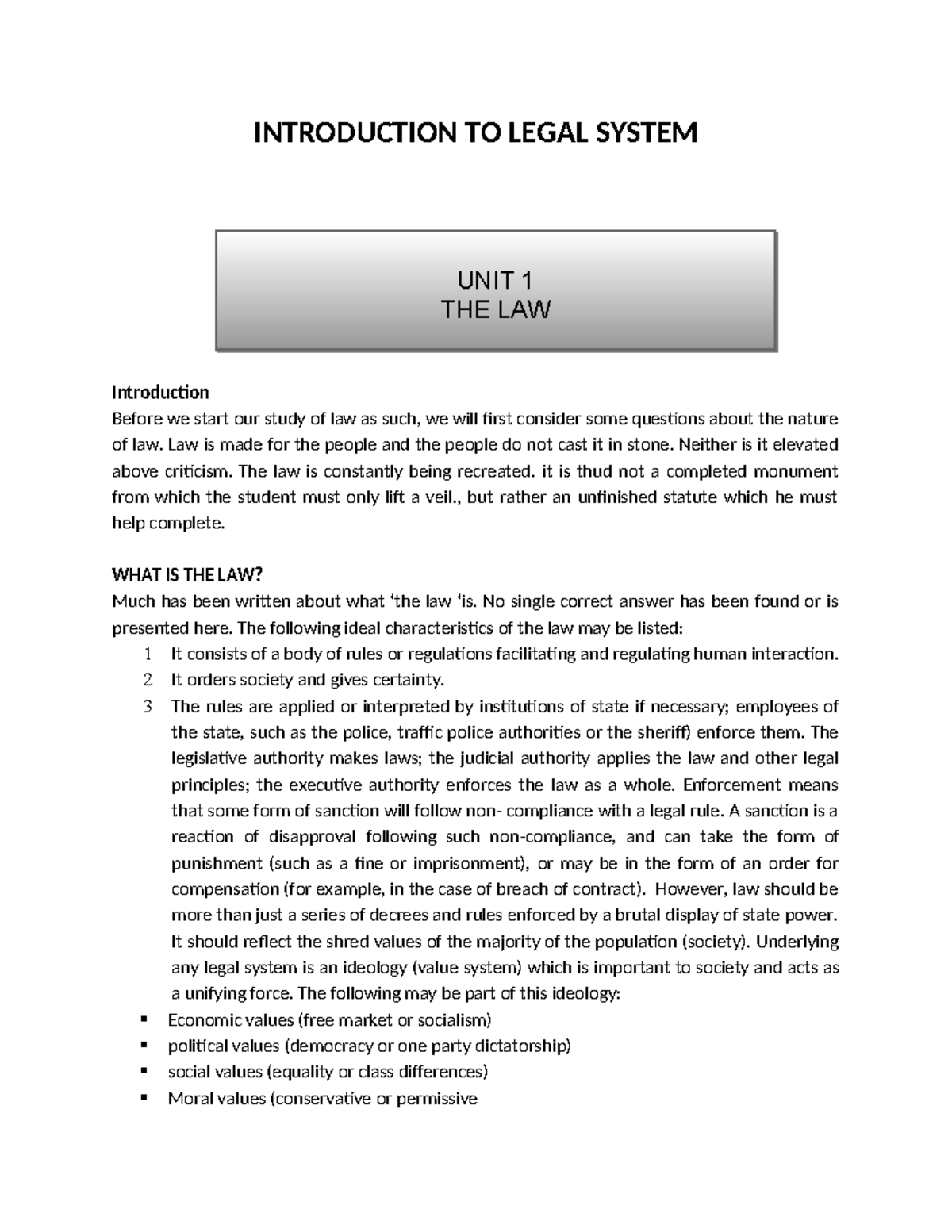 Classification of Laws - INTRODUCTION TO LEGAL SYSTEM Introduction Before we start our study of ...