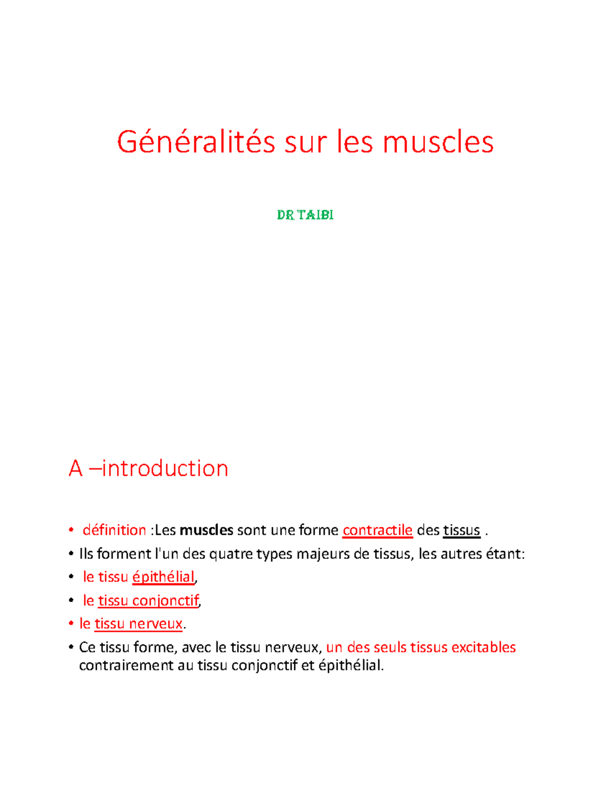 Généralités sur les muscles - Généralités sur les muscles DR TAIBI A ...