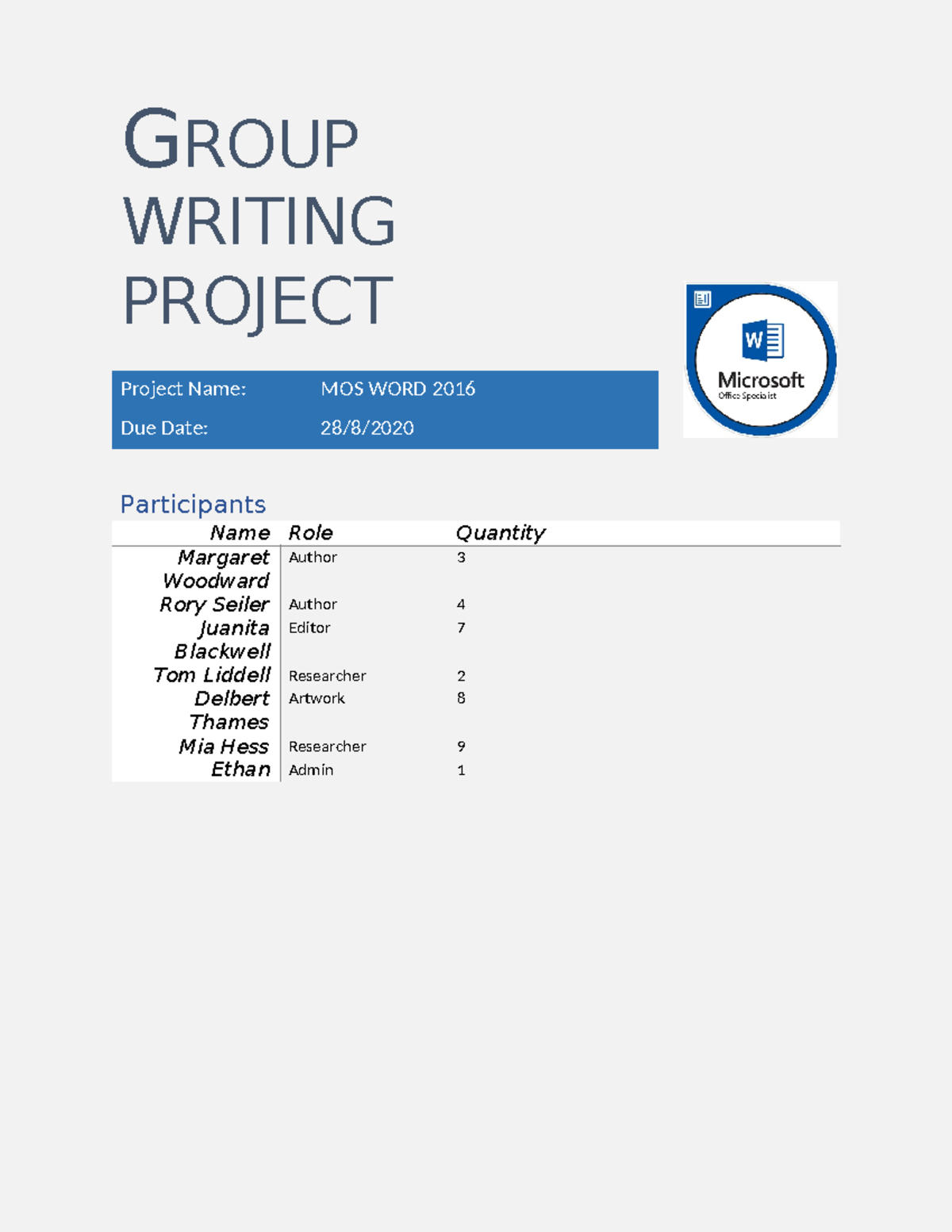 Bai tap 18 - aaaaaa - GROUP WRITING PROJECT Project Name: MOS WORD 2016 ...