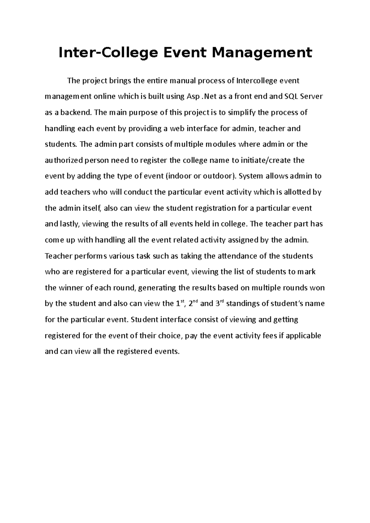S266 - notes for lab work - Inter-College Event Management The project ...