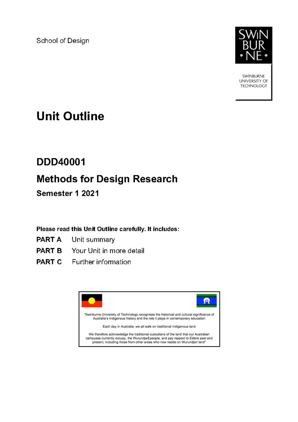 Unit Outline DDD40001 IA ID MDes Sem 1 2021 - School of Design Unit ...