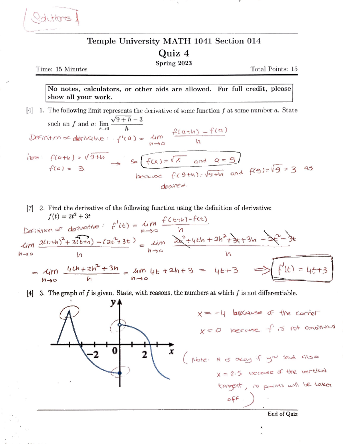 Calc1 - Quiz 4 Solutions - MATH 1041 - Studocu