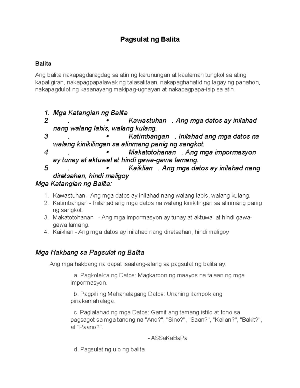 Pagsulat ng Balita - Pagsulat ng Balita Balita Ang balita ...