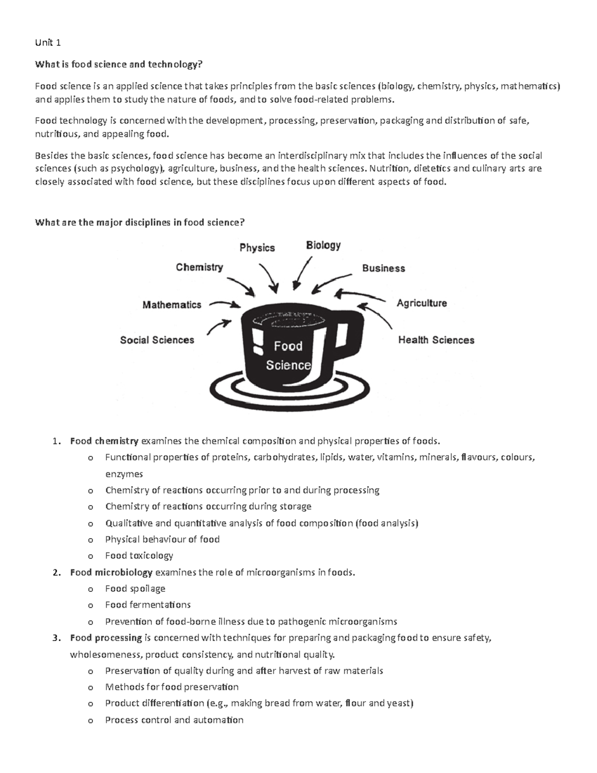 Course Notes for full course - Unit 1 What is food science and ...