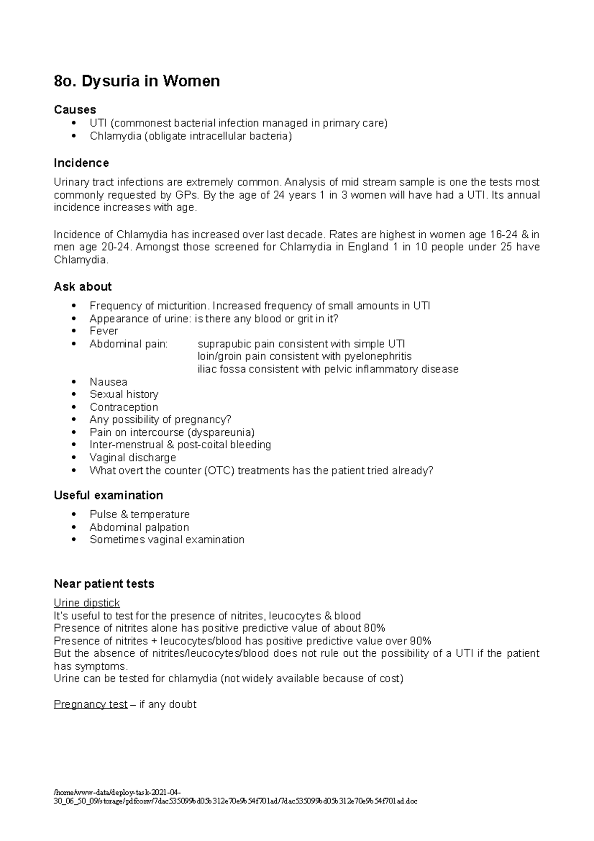 Lecture notes, lecture 8o - Dysuria in women - 8o. Dysuria in Women ...
