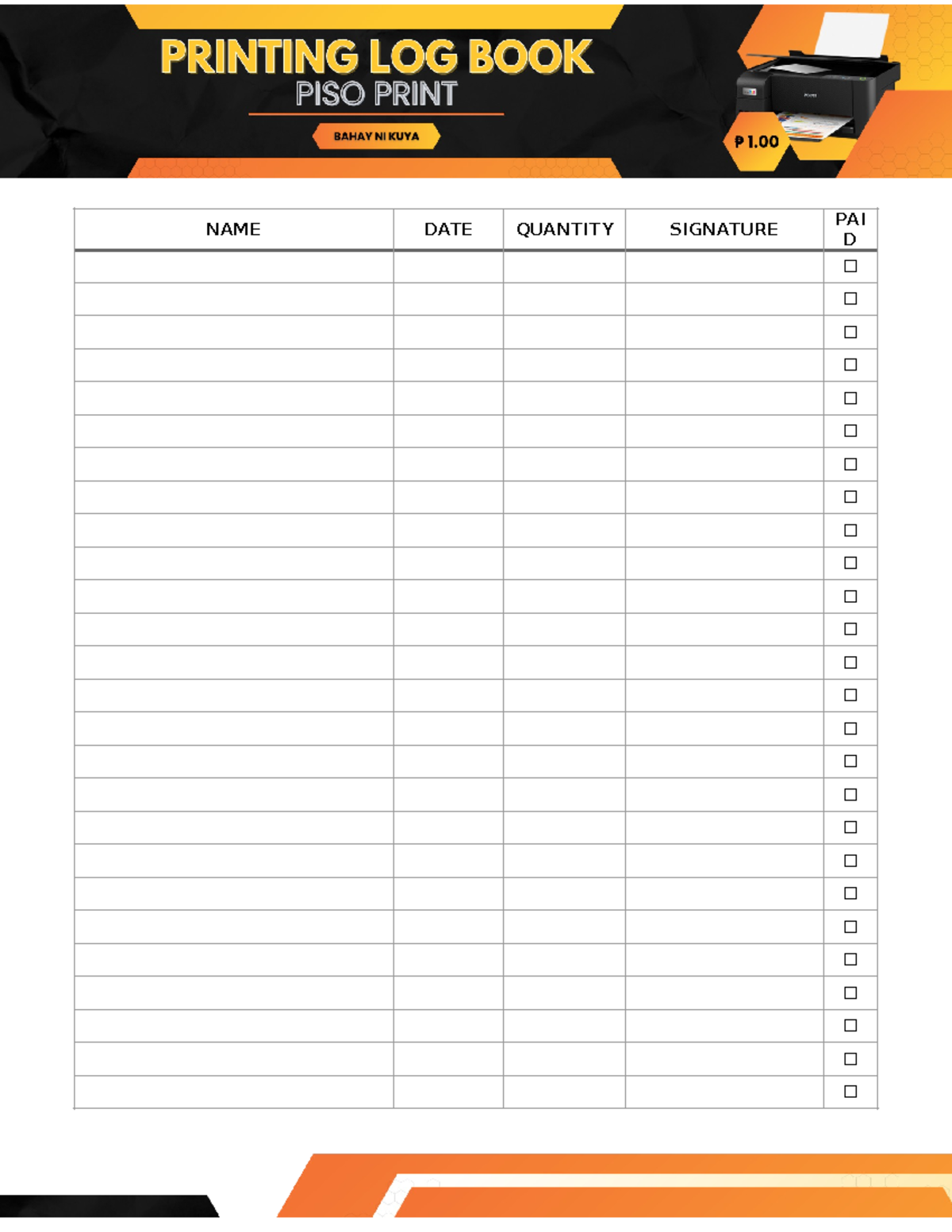 Printing LOG BOOK - This may be use to log all the prints done - BS ...