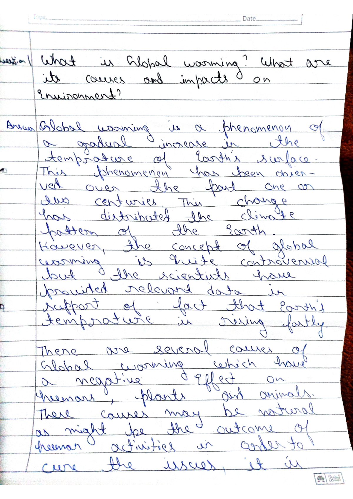 Adarsh evs writeup - Nice - Topic Date Lestion what is Global warming What are its causes and ...