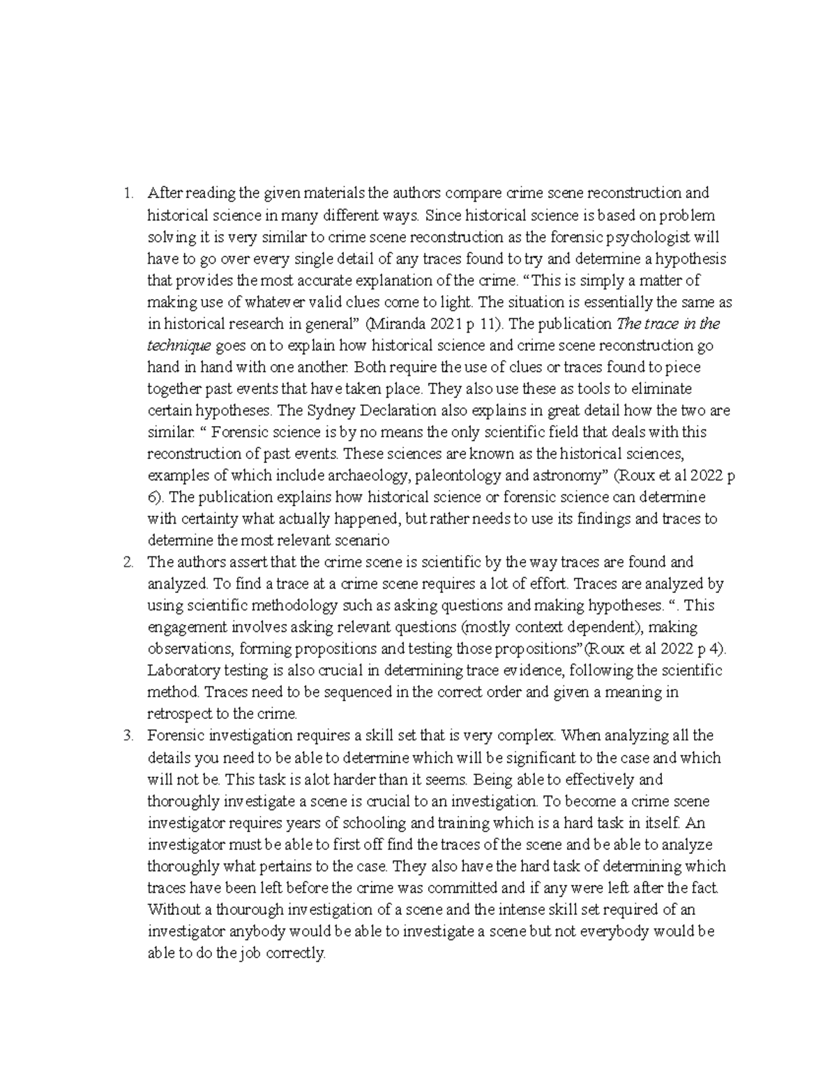 Crime reconstruction assignment - After reading the given materials the ...