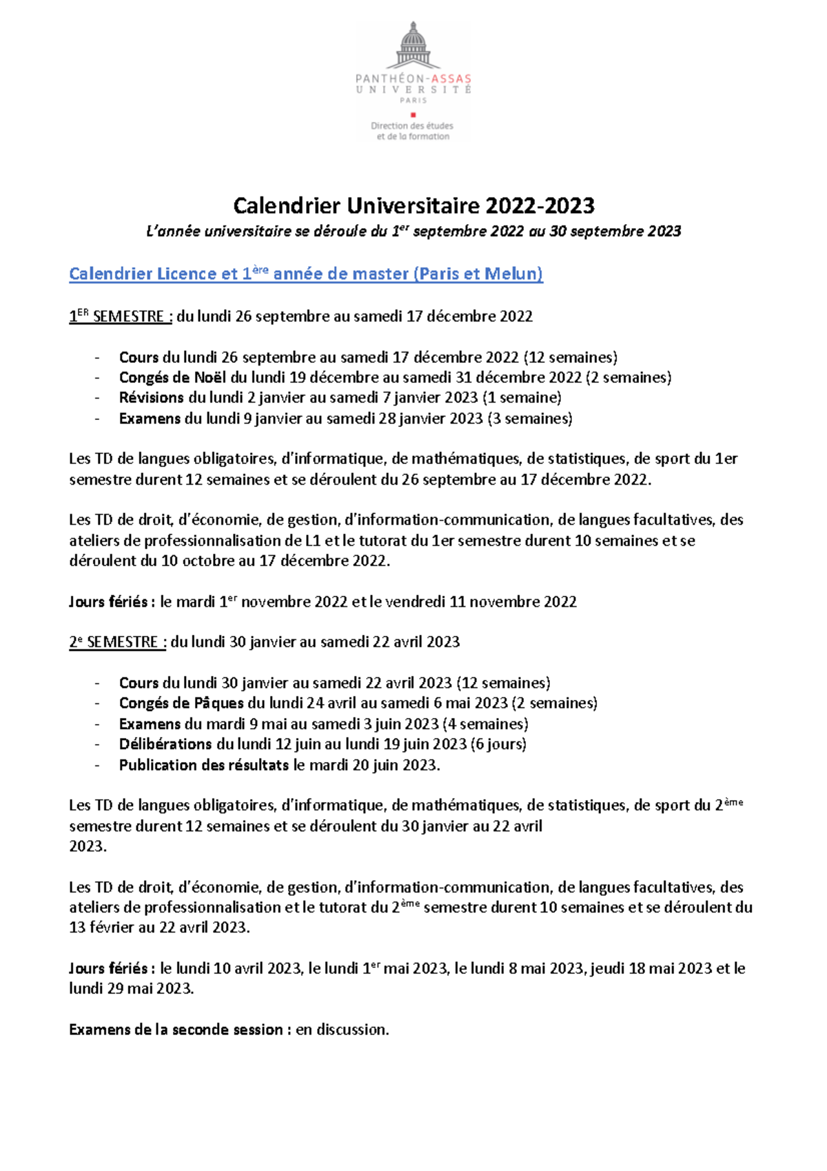 Calendrier 2022-2023 vote en ca - Calendrier Universitaire 2022 - 2023 L’année universitaire se ...
