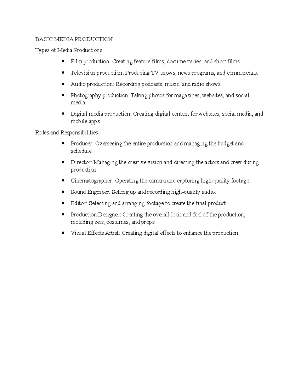 Basic Media Production Notes 2 - BASIC MEDIA PRODUCTION Types of Media ...
