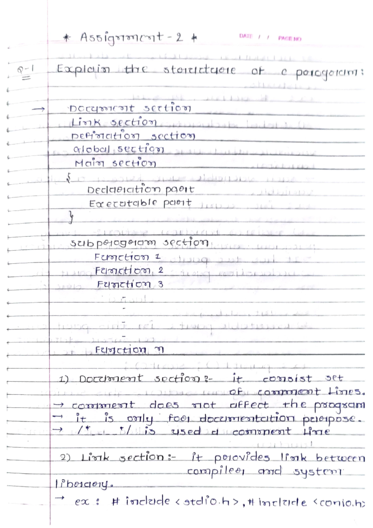 PPS Assignment 2 - Assignment 2 DATE PAGE NO Explain the structure of c porogotam : Document ...