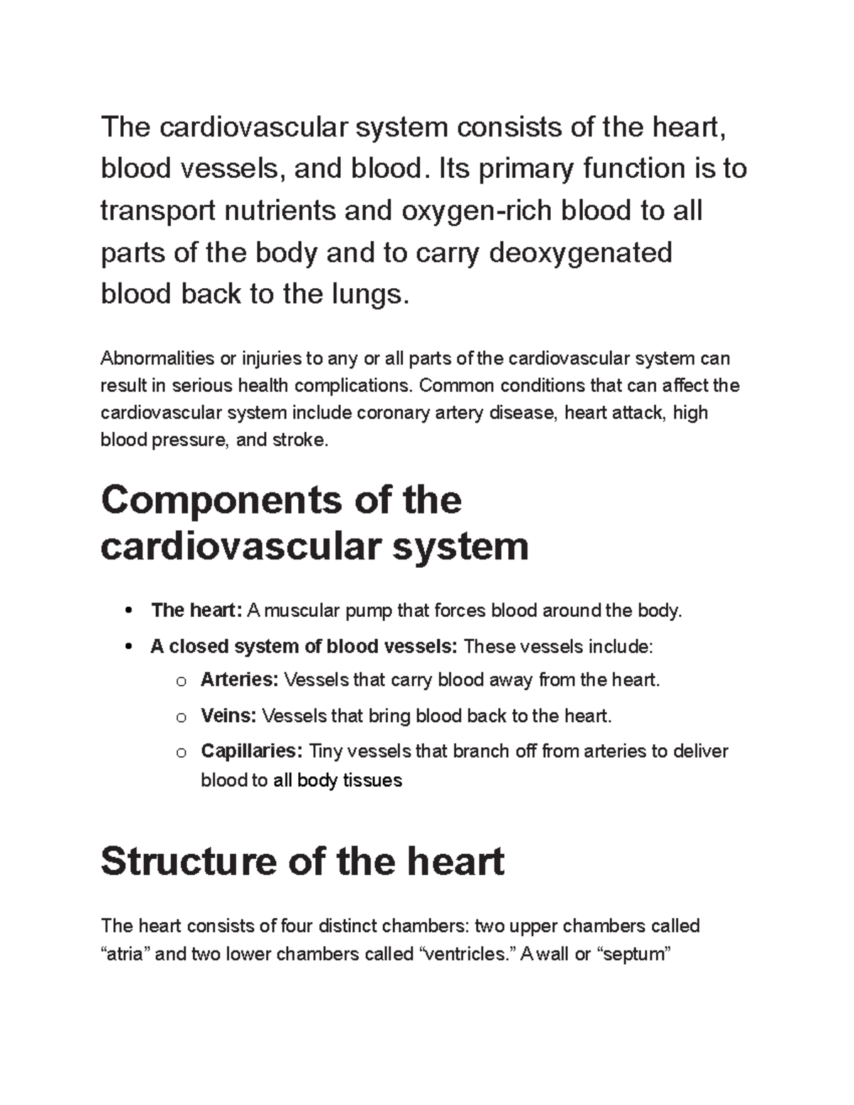 Cardiovascular Article - The cardiovascular system consists of the ...