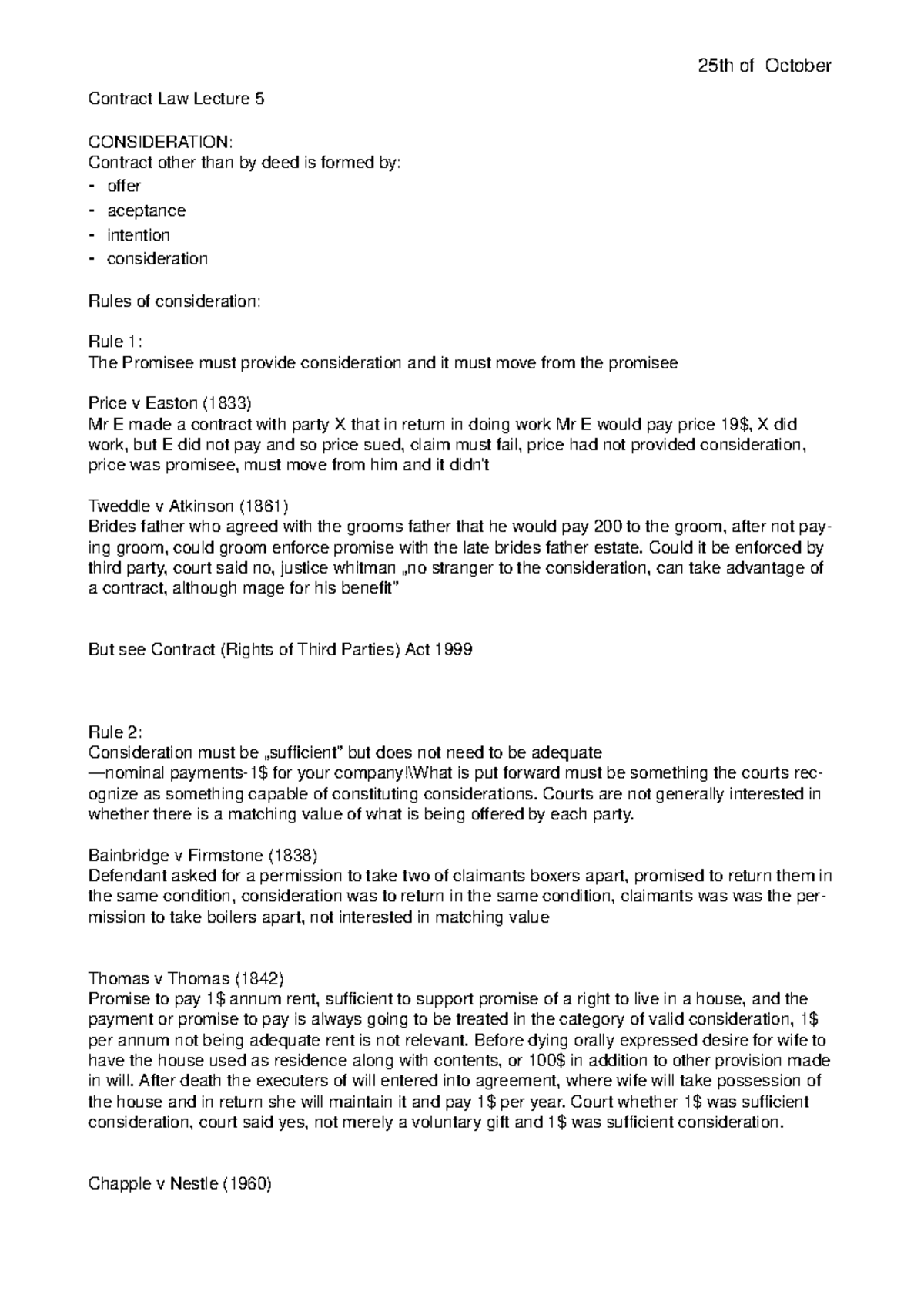 Contract law Lecture 5 - Rules of consideration explained with ...