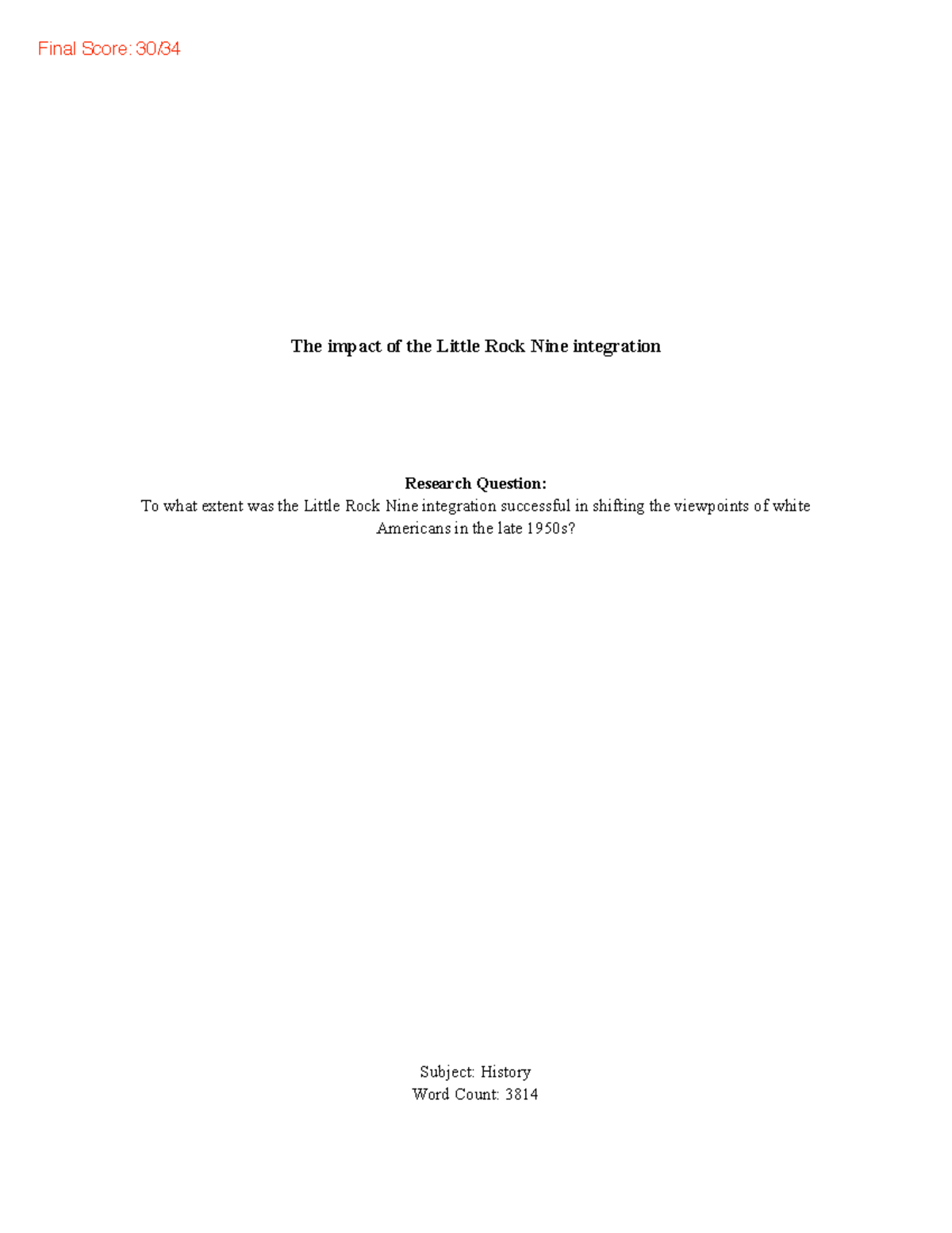 IB DP Extended Essay Topic Civil Rights - The impact of the Little Rock ...