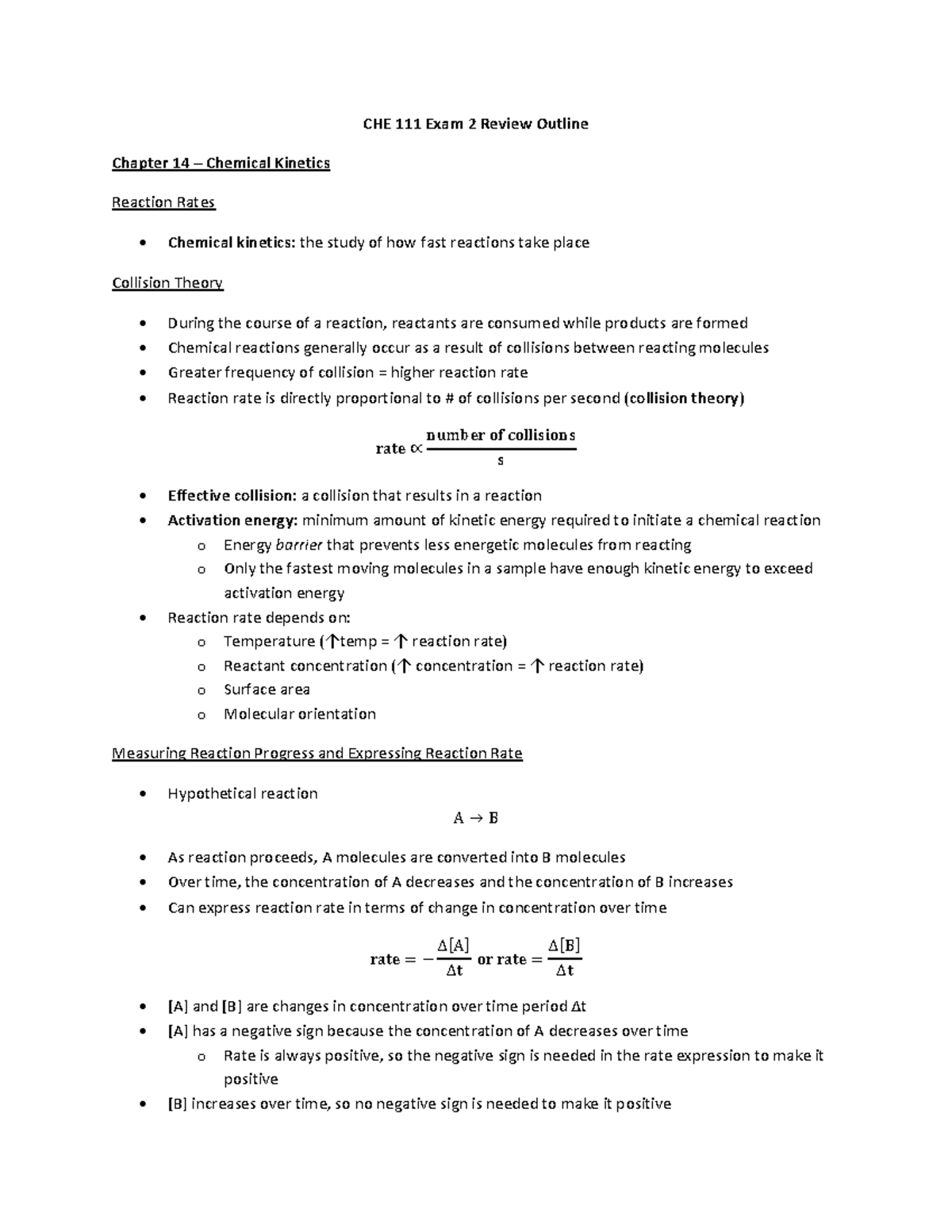 CHE 111 Exam 2 Review Outline Spring 2014 - CHE 111 Exam 2 Review ...
