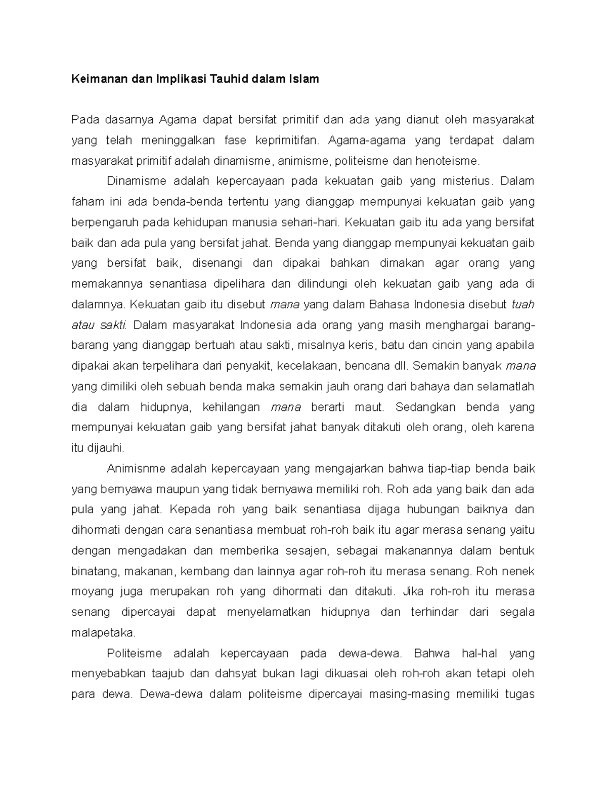 Keimanan dan Implikasi Tauhid - Agama-agama yang terdapat dalam ...