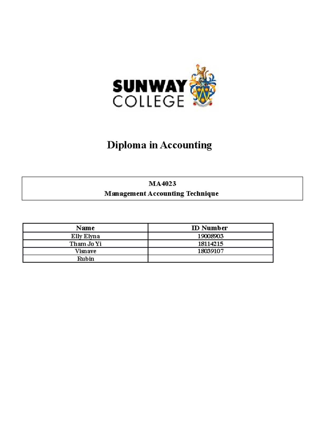 MA 4023 assignment - Diploma in Accounting MA Management Accounting ...