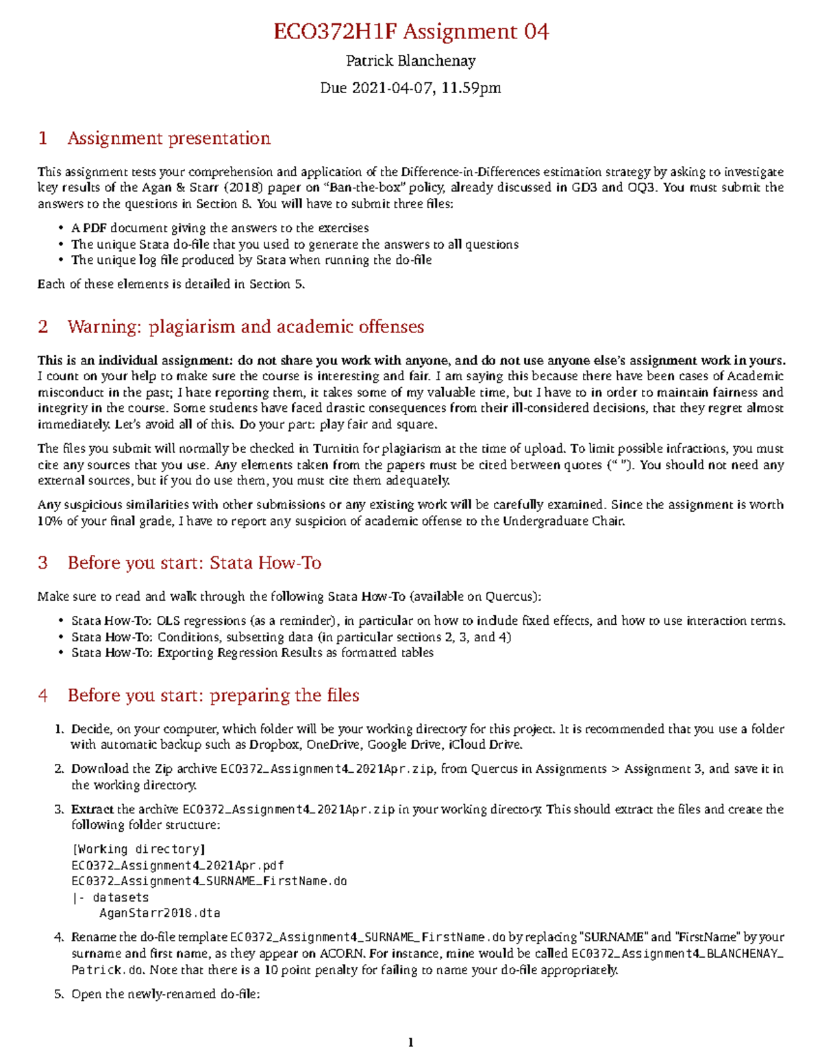 ECO372 Assignment 4 2021Apr - ECO372H1F Assignment 04 Patrick ...