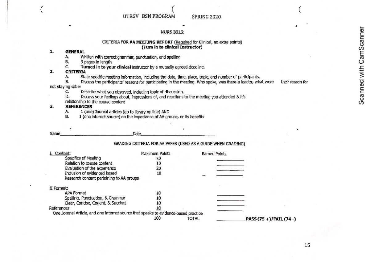 AA Meeting Paper Rubric - NURS3505 - Studocu