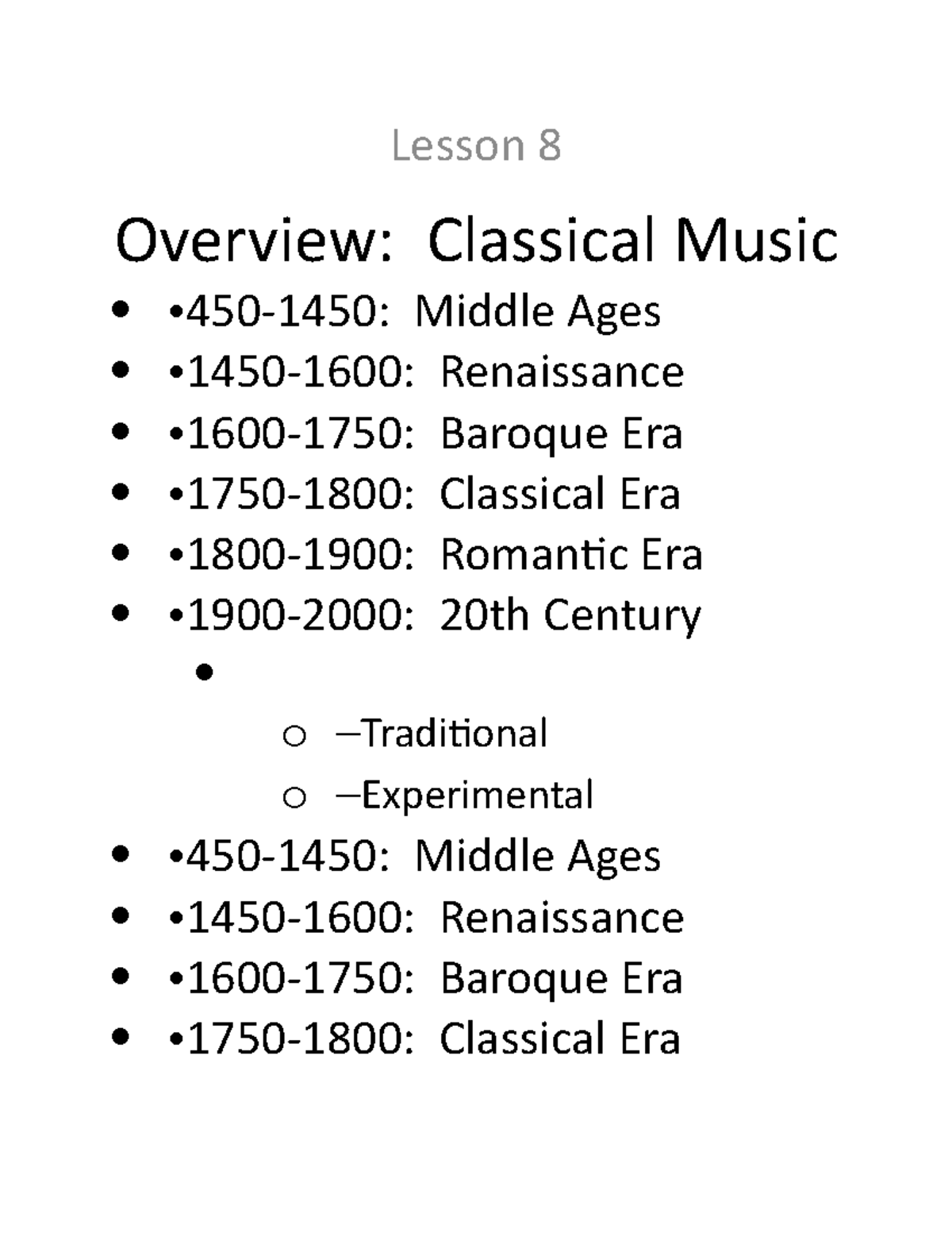 Lesson 8 music - dr sam Baltzer - Lesson 8 Overview: Classical Music ...
