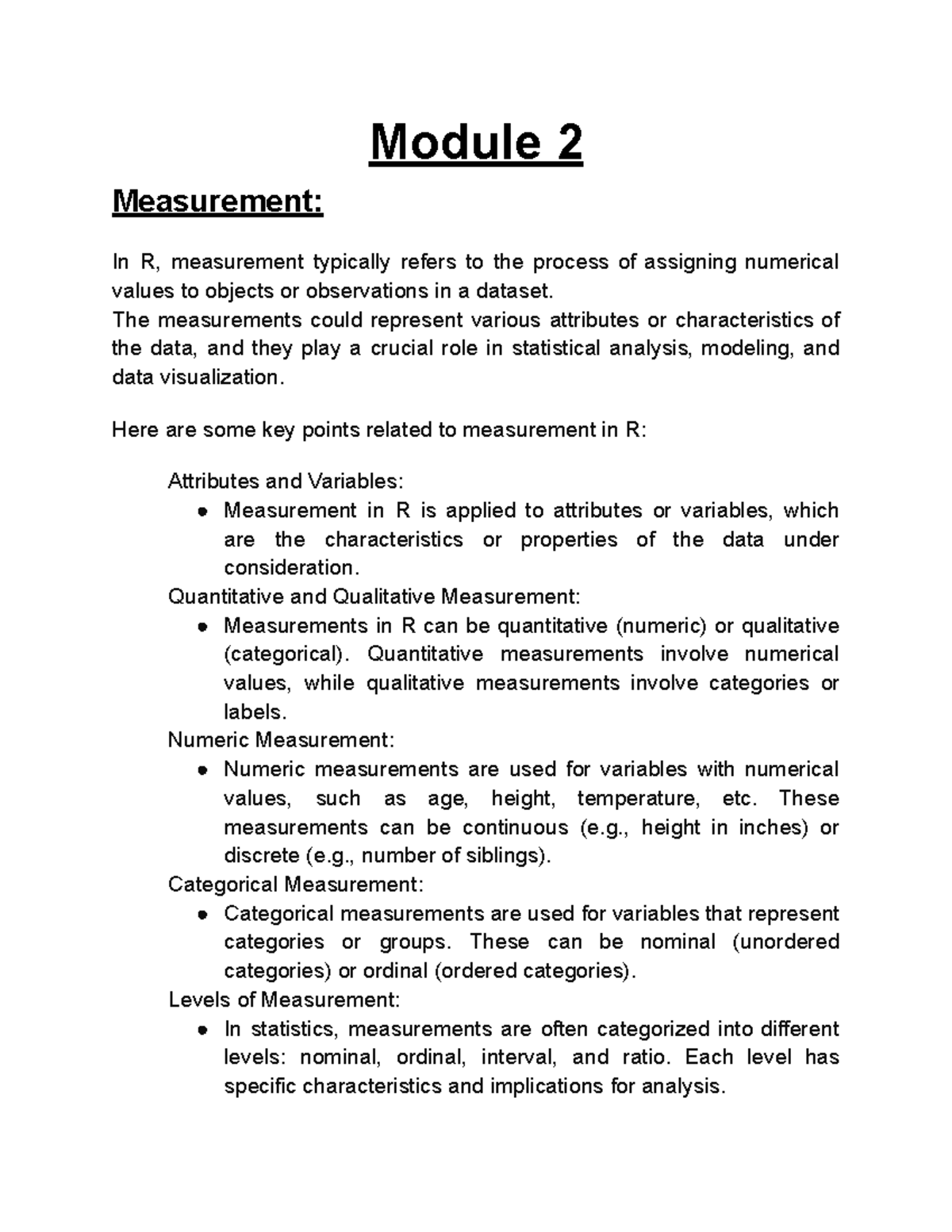 IDS Module 2 - IDS - Module 2 Measurement: In R, measurement typically ...