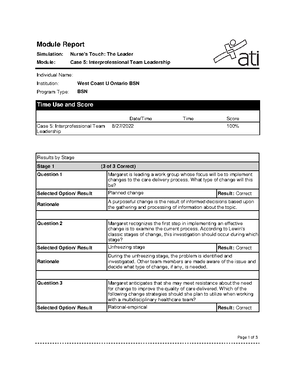 Case 3 - ATI Nurse's Touch - The Leader Case 3 - Individual Name ...