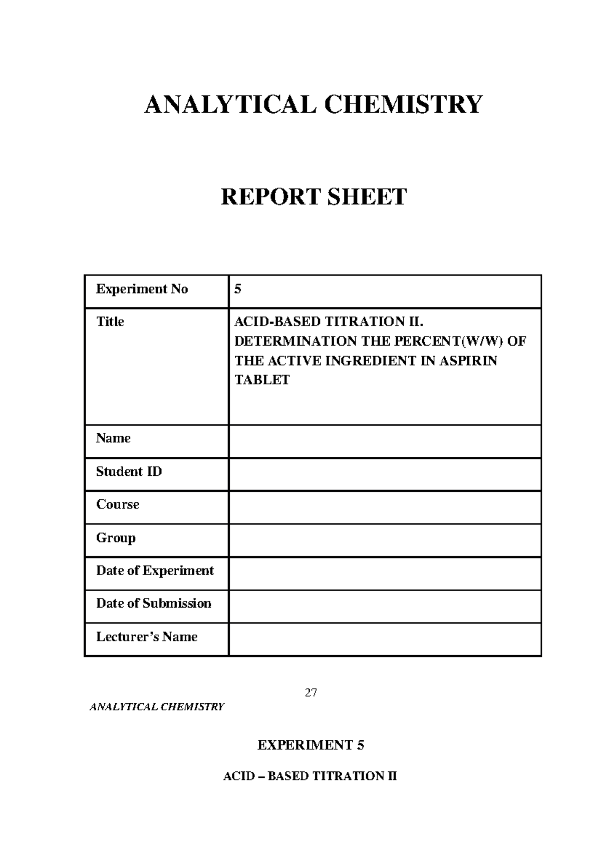 Chm 256 lab 3 - analyctical chemiistry - ANALYTICAL CHEMISTRY REPORT ...