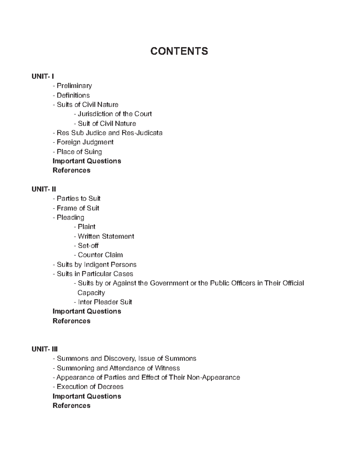 CPC - Smart Notes - okk - CONTENTS UNIT- I Preliminary Definitions ...