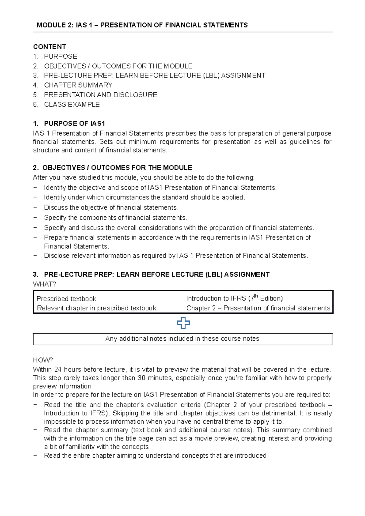Module 2 IAS 1 – Presentation OF Financial Statements - MODULE 2: IAS 1 ...