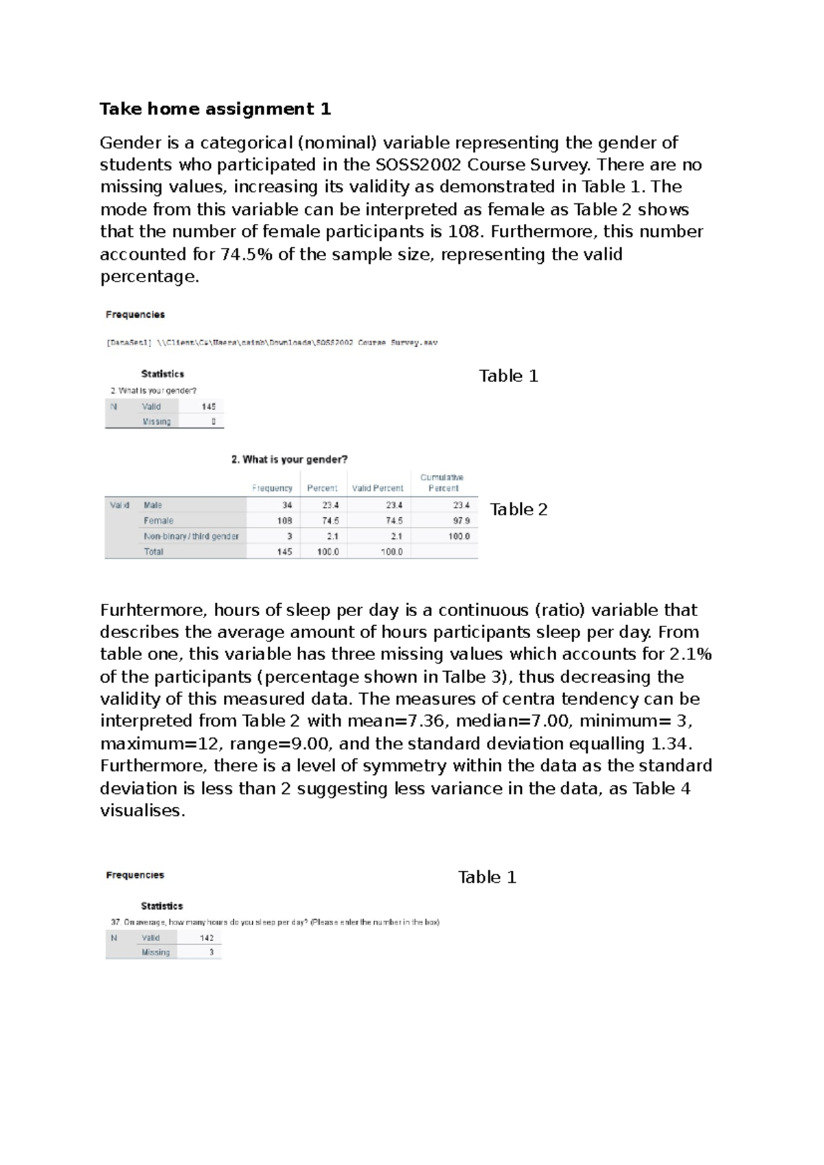 Take home assignment no 1 - Take home assignment 1 Gender is a ...