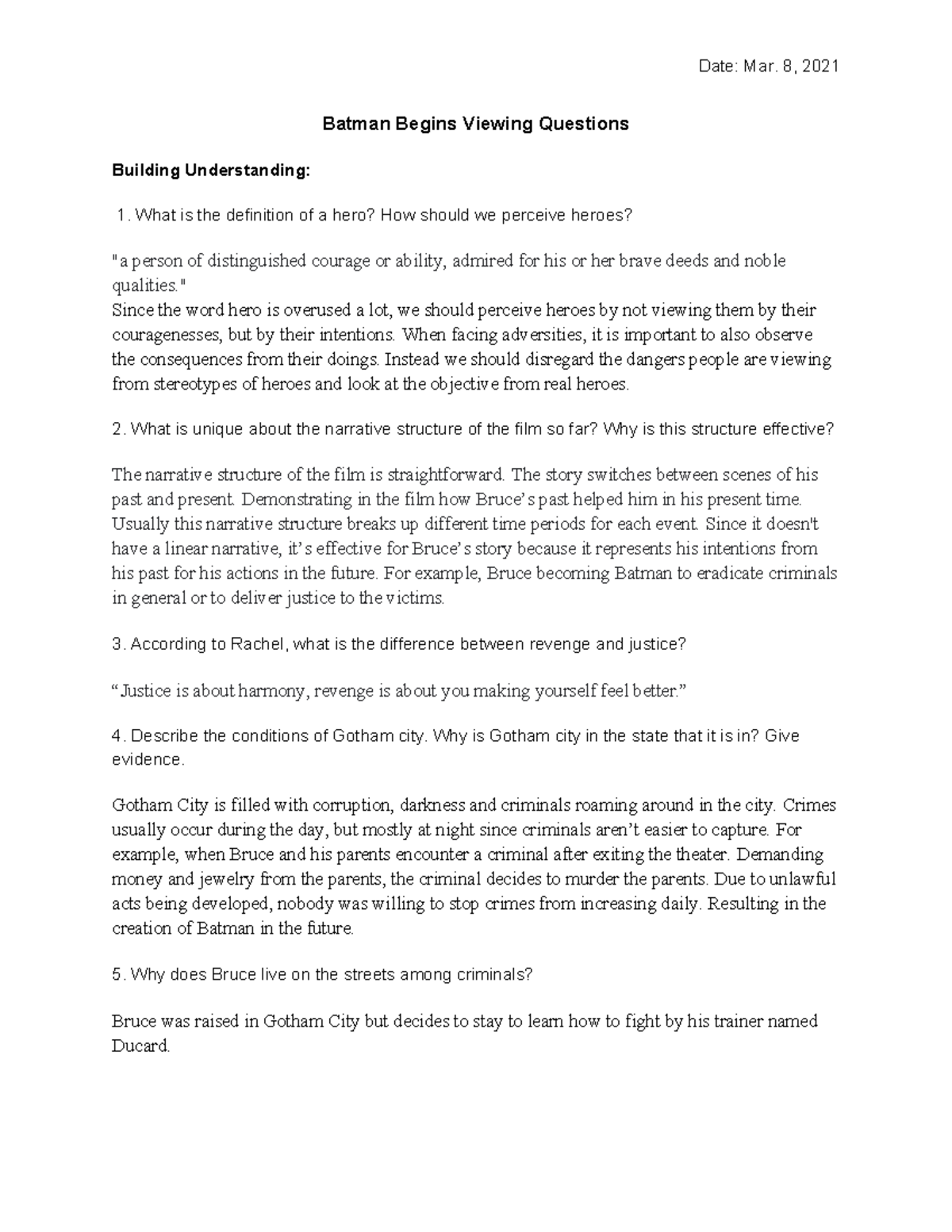 Batman Begins Viewing Questions - Batman Begins Viewing Questions ...