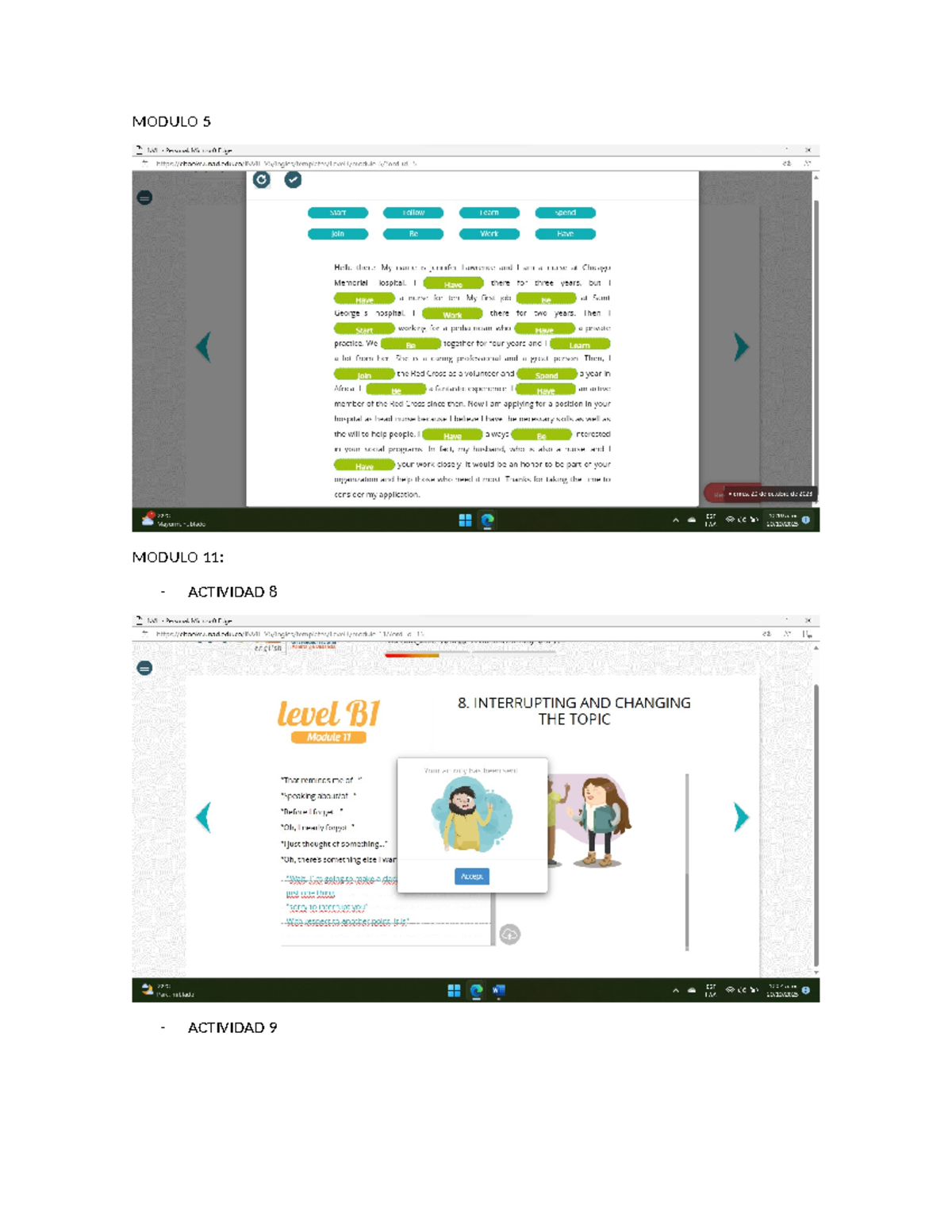 Ingles tarea 3 - MODULO 5 MODULO 11: - ACTIVIDAD 8 - ACTIVIDAD 9 ...