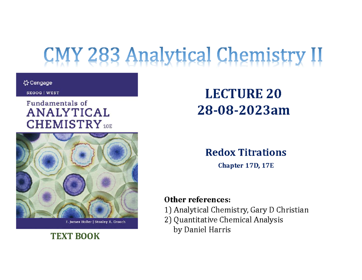 CMY283 Lecture slides 28-08-2023am pm Redox titrations All - TEXT BOOK ...
