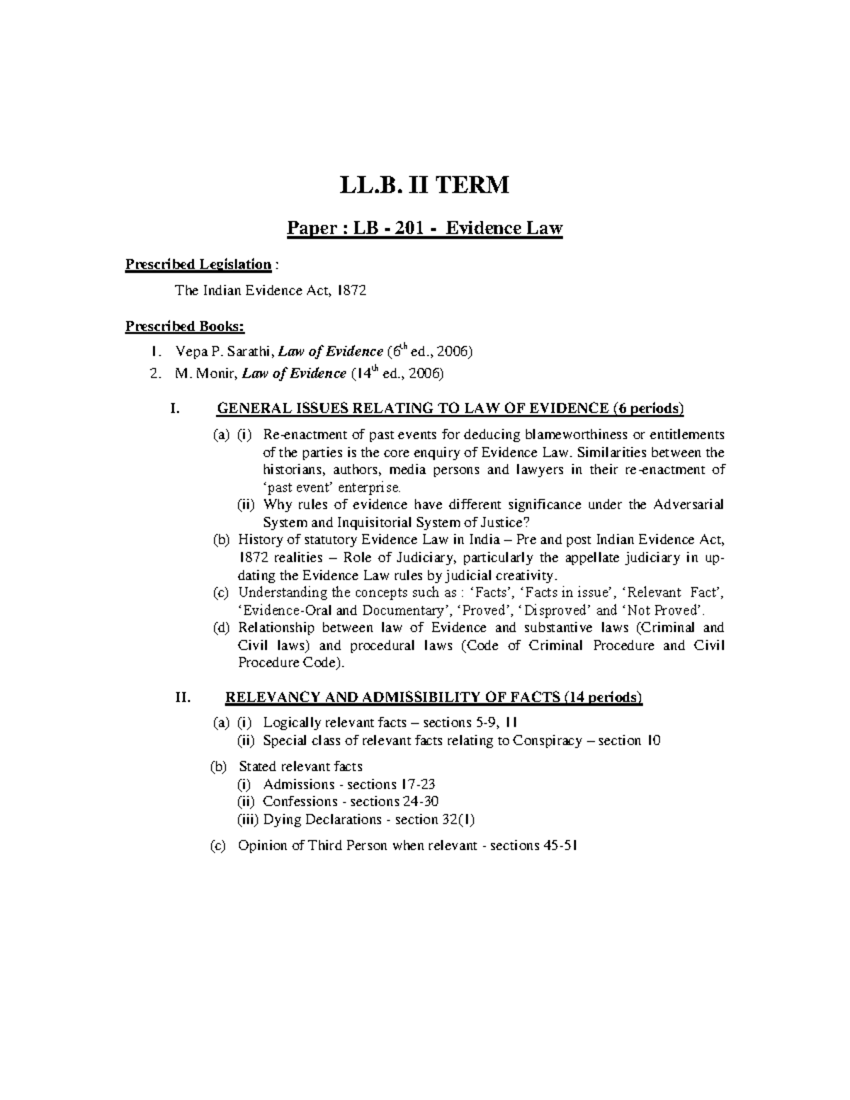 Case Book Law of Evidence - LL. II TERM Paper : LB - 201 - Evidence Law ...