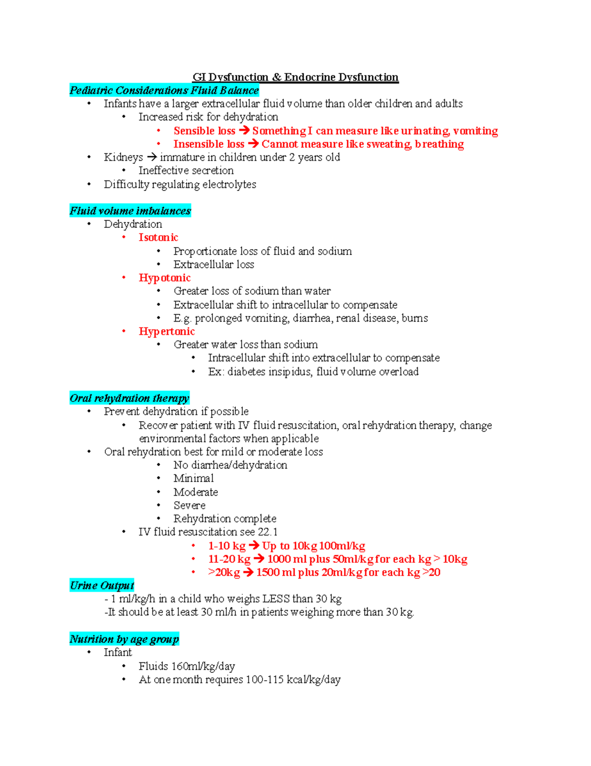 Week 4 Notes - GI Dysfunction & Endocrine Dysfunction Pediatric ...
