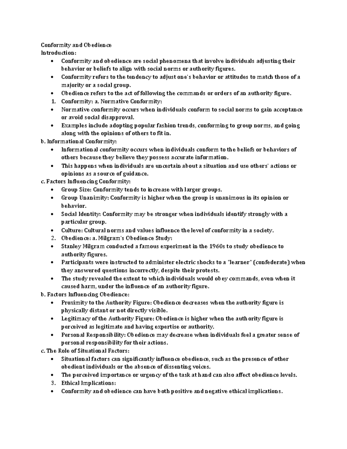 Conformity and Obedience notes - Conformity and Obedience Introduction ...