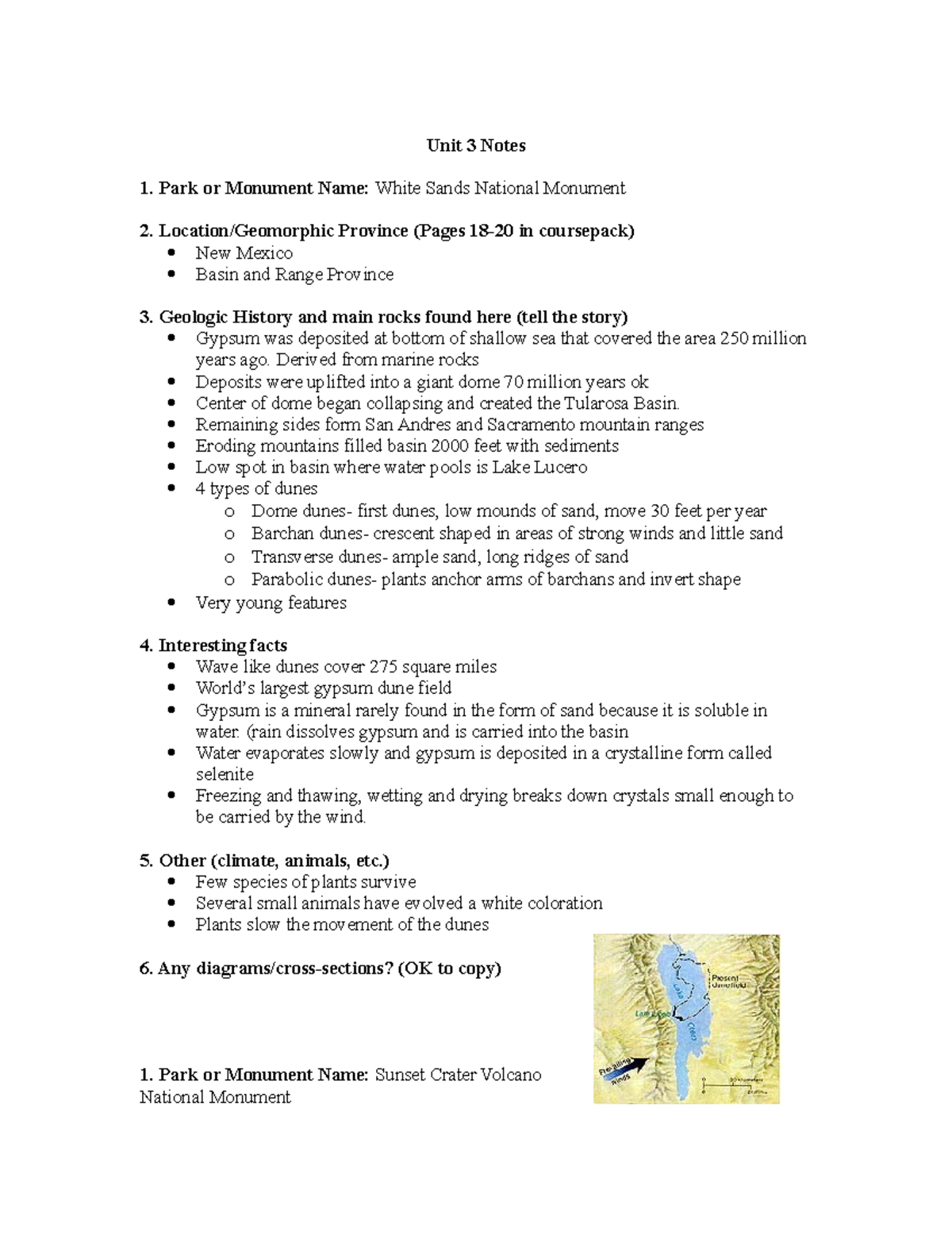 Unit 3 Notes - Unit 3 Notes 1. Park or Monument Name: White Sands ...