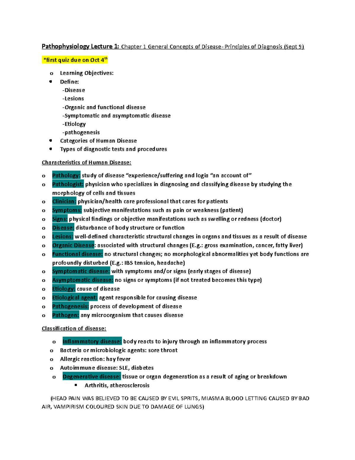 Pathophysiology lecture 1 &2 notes sept 9 revised - Pathophysiology ...