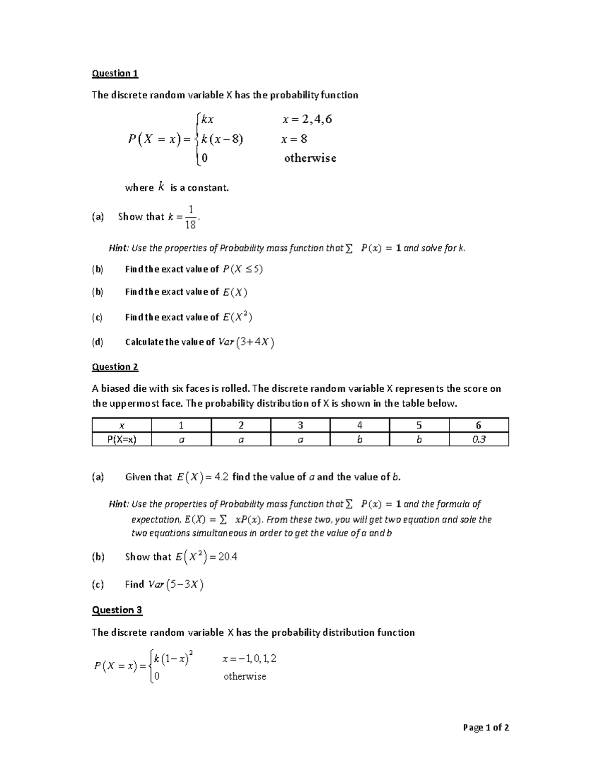 Discrete Random Variables (Practical ) - Warning: TT: undefined function: 32 Page 1 of 2 - Studocu