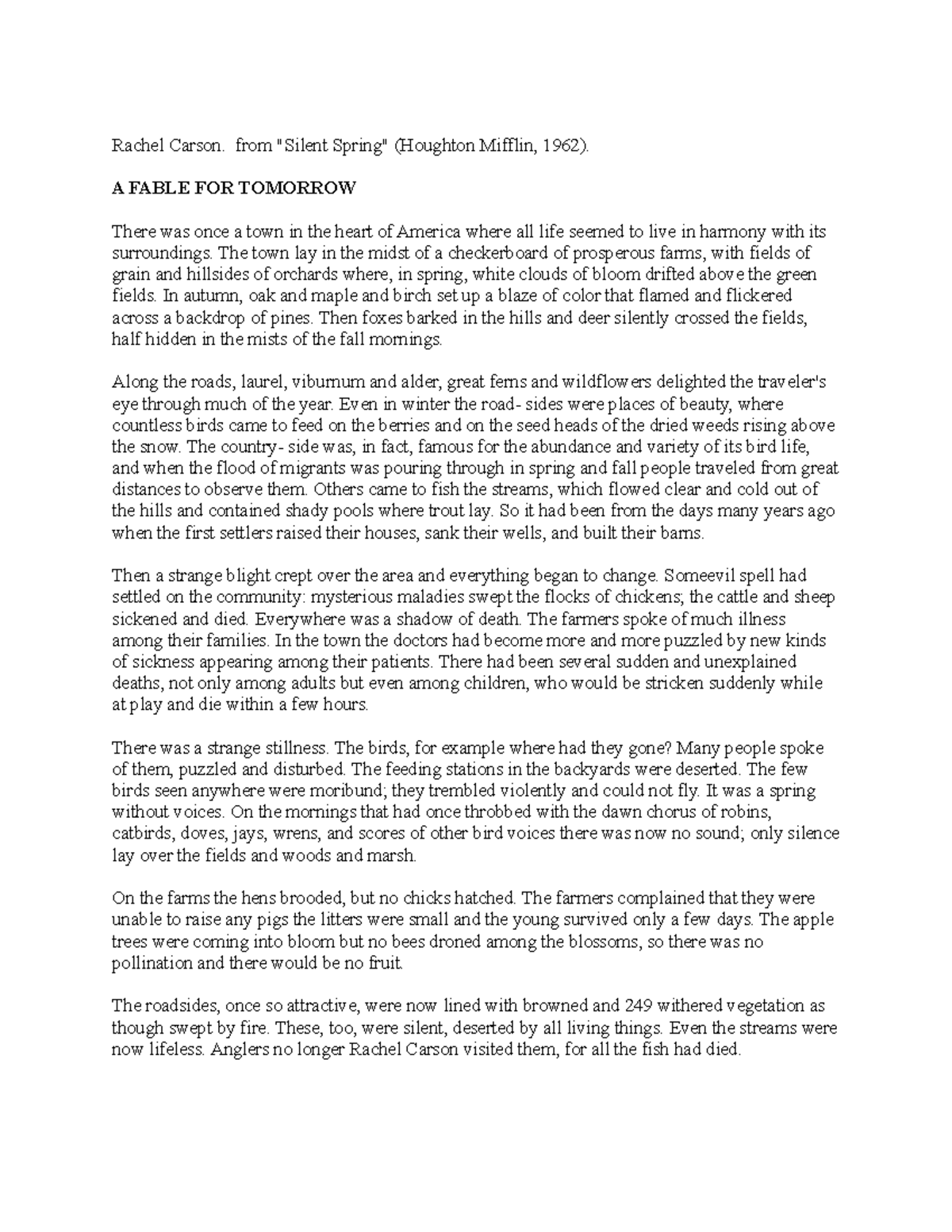 10 Carson, Silent Spring excerpt - Rachel Carson. from "Silent Spring ...