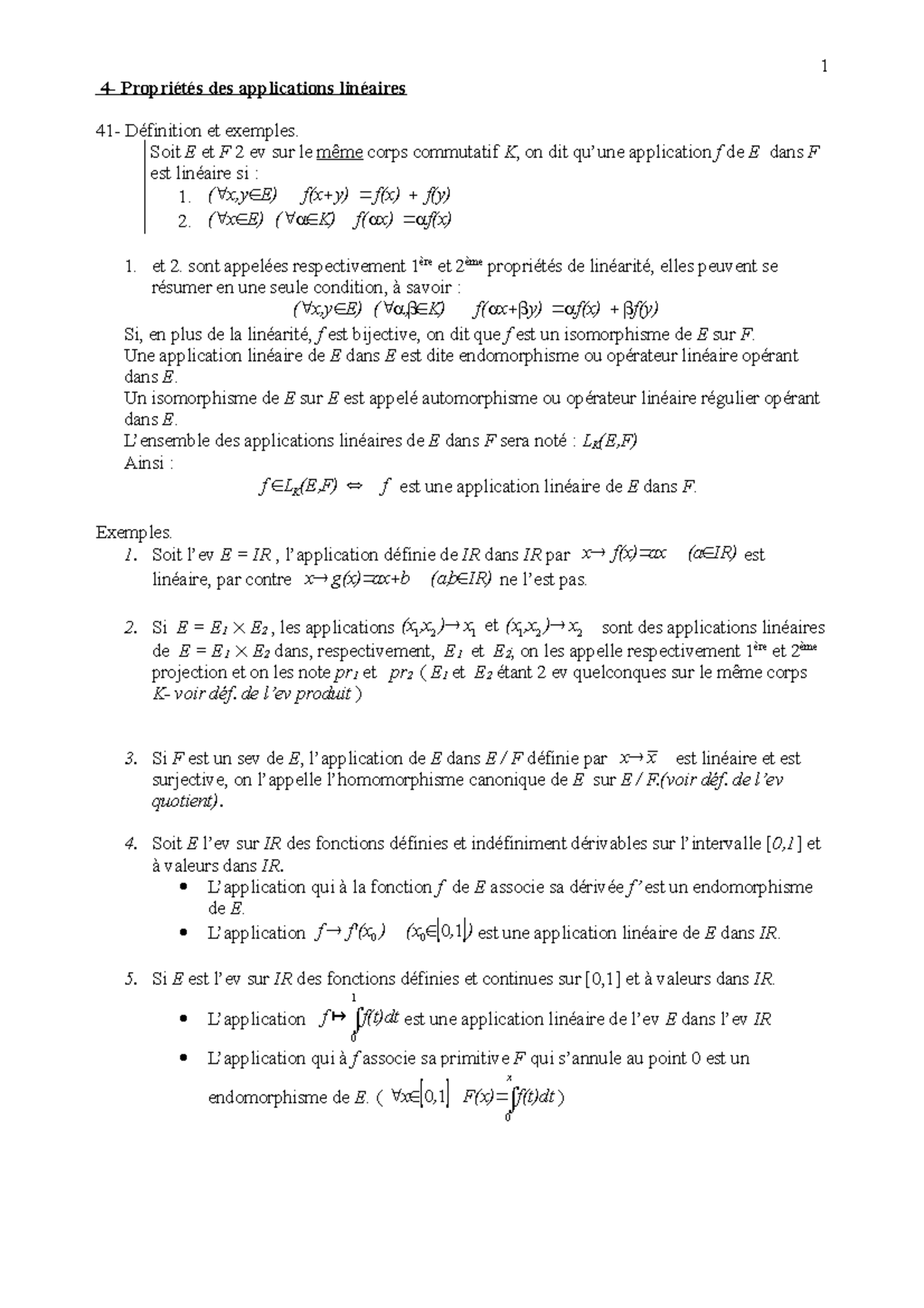 Proprietés des applications linéaire - 4- Propriétés des applications ...