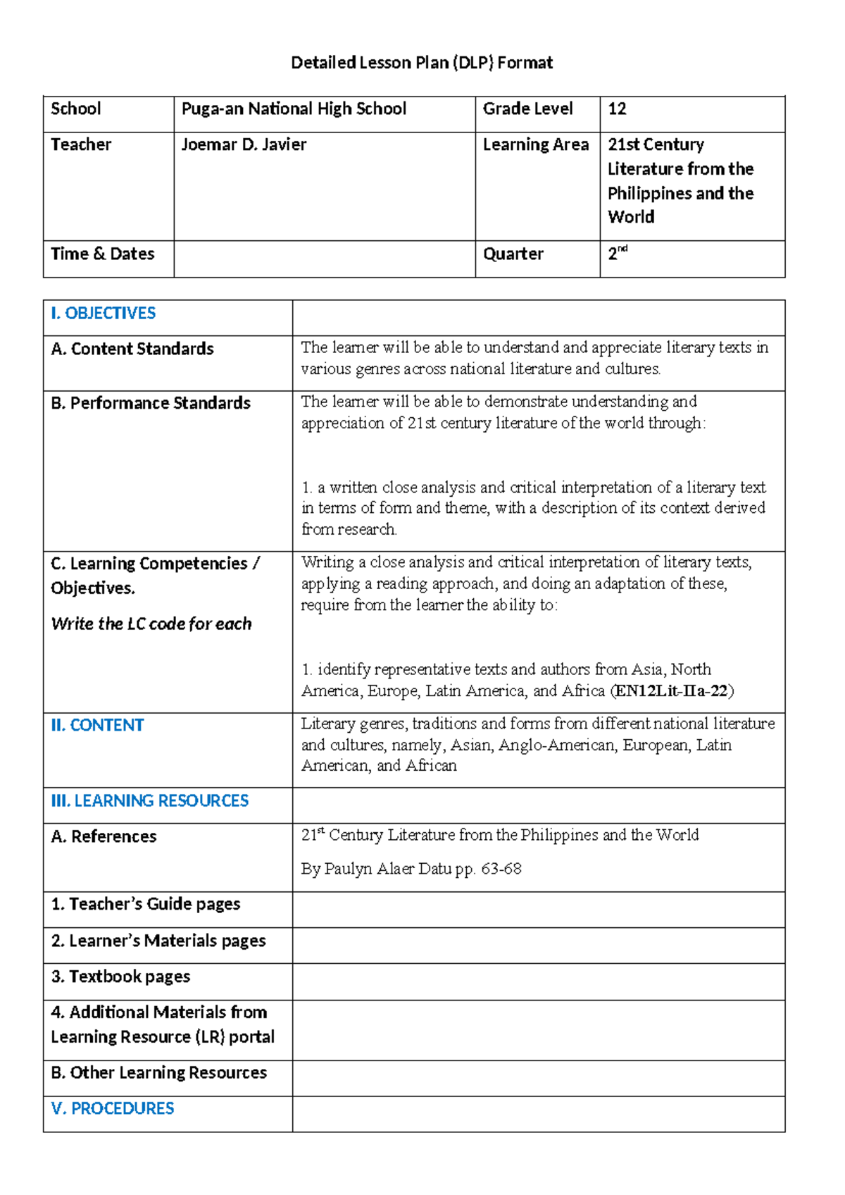 448415054 Detailed Lesson Plan En12lit iia 22 - Detailed Lesson Plan ...