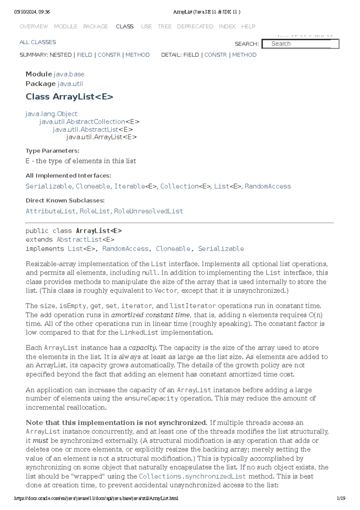 Array List API - Summary - Module java Package java Class ArrayList ...