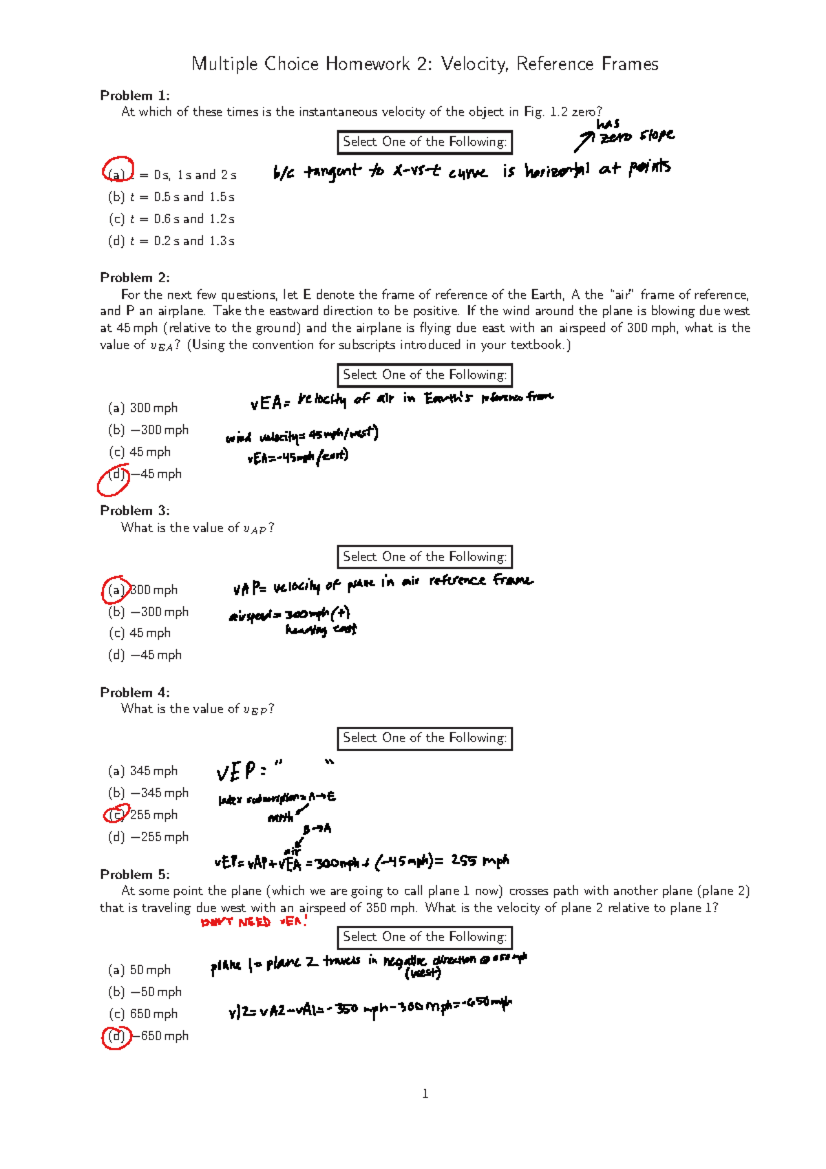 MC HW 2 - extra practice - Multiple Choice Homework 2: Velocity ...