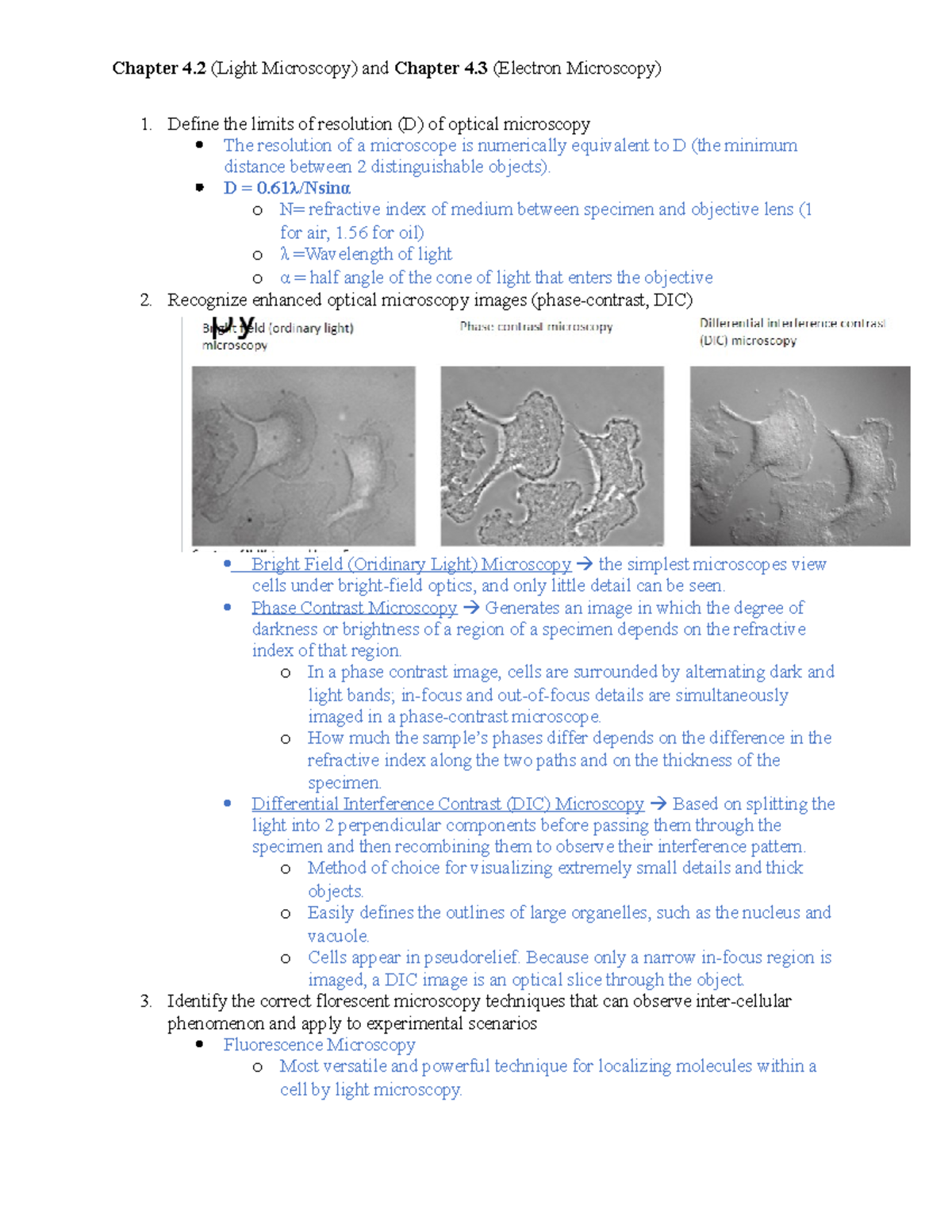 4.2 and 4 - Notes on Visualization - Chapter 4 (Light Microscopy) and ...