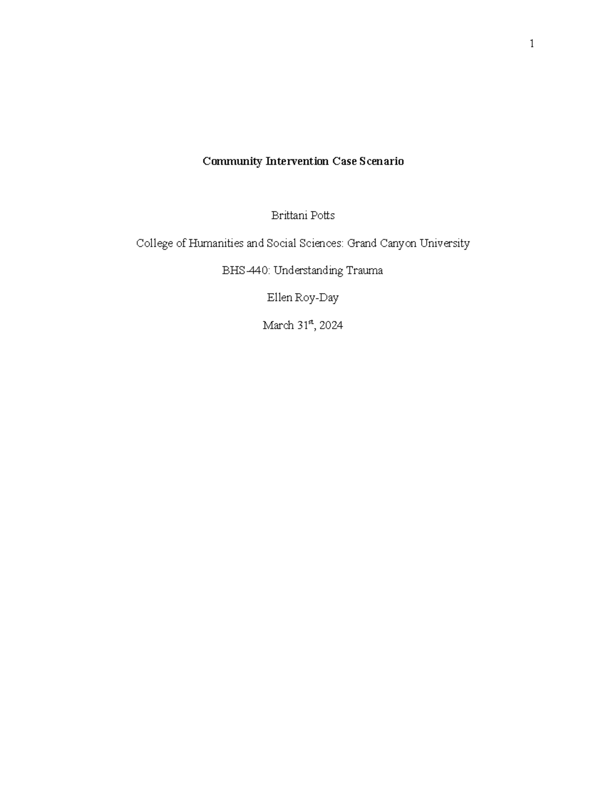 Community Intervention Case Scenario - Community Intervention Case ...