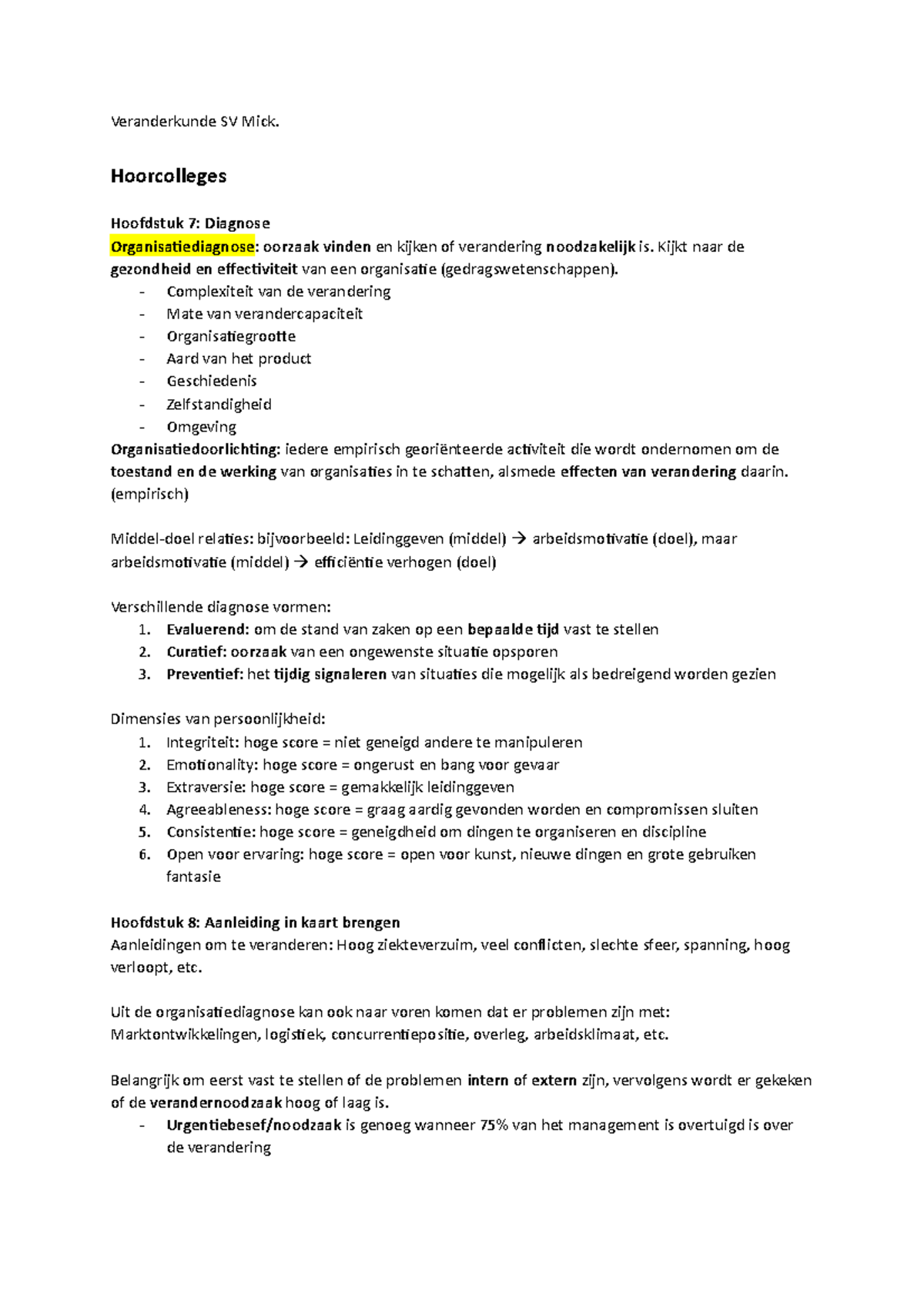 Veranderkunde 2019-2020 HRM - Veranderkunde SV Mick. Hoorcolleges ...