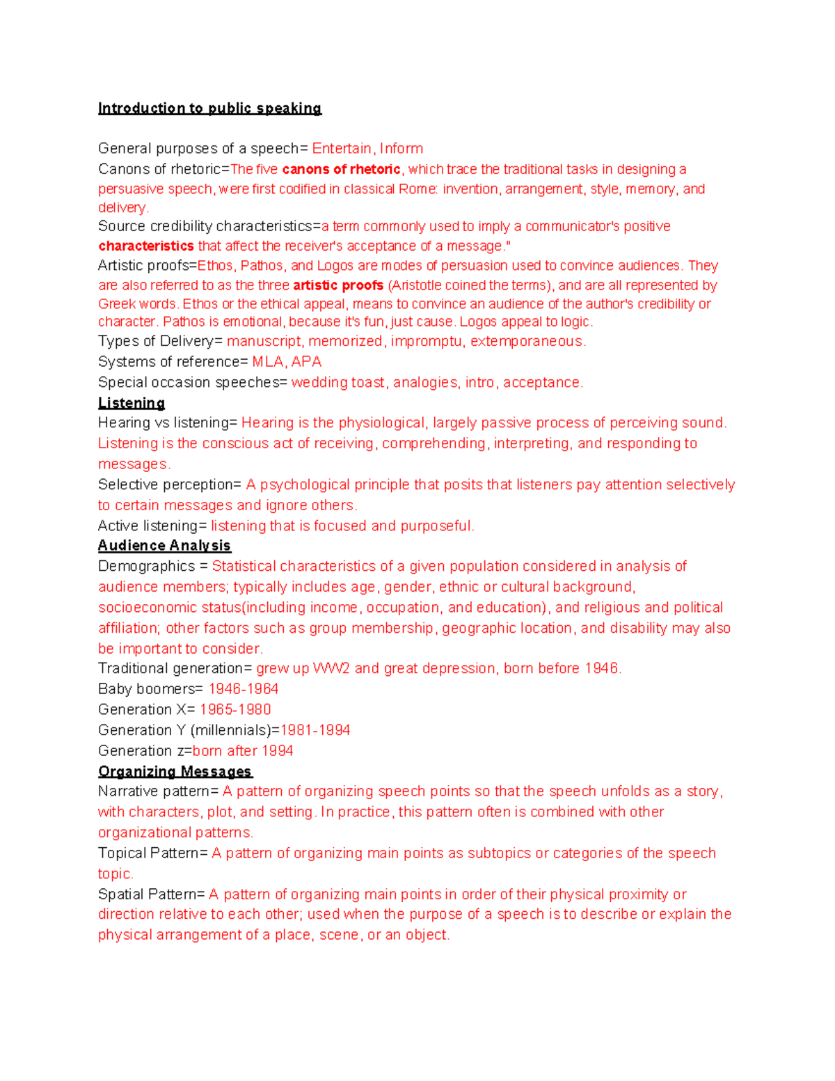 Coms midterm - Introduction to public speaking General purposes of a ...