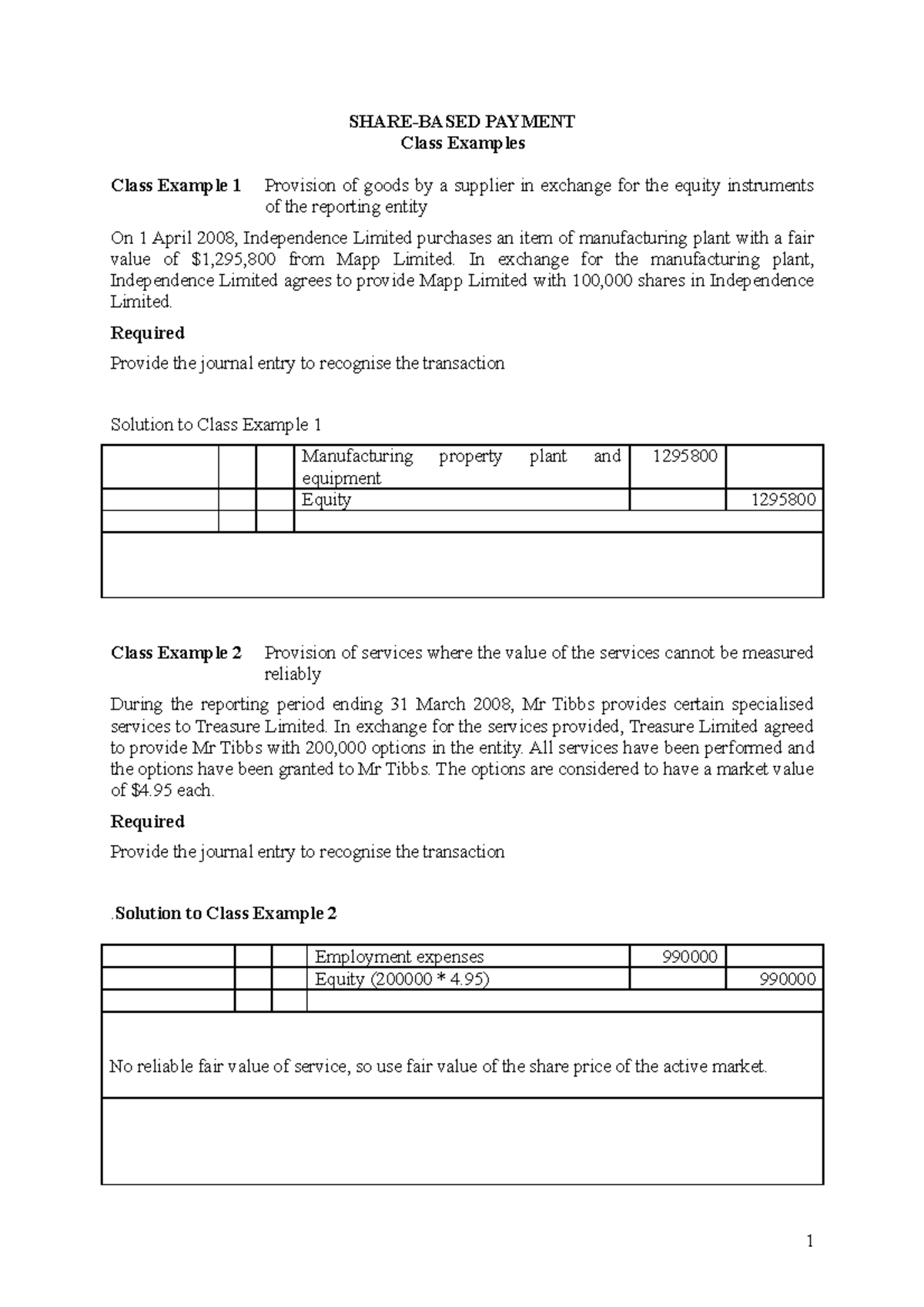 Share-based payment - student copy - SHARE-BASED PAYMENT Class Examples ...